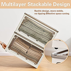 Miuzychael Storage Bins with Lids,Closet Organizers and Storage,Stackable Closet Organizer,14.3Gal Storage Box,5 Doors Storage Cabinet,Plastic Car Organizer,Storage Bins with Wheels