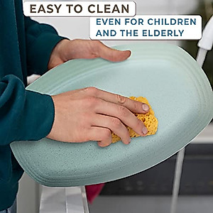 4Pcs Wheat Straw Plates and Bowls Sets - 11 Inch Dishwasher Safe Plates Microwave Safe Plastic Dinnerware Set - Unbreakable Dishes Wheat Straw Utensils - Kids Dinnerware Storage Set Reusable Plates