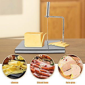 CALIDAKA Cheese Slicers For Block Cheese Wire Cheese Slicer with 5 Replacement Wires Stainless Steel Cheese Slicer Cutter Cheese Slicer Cutting Board Accurate Size Scale Cheese Cutter(silver)