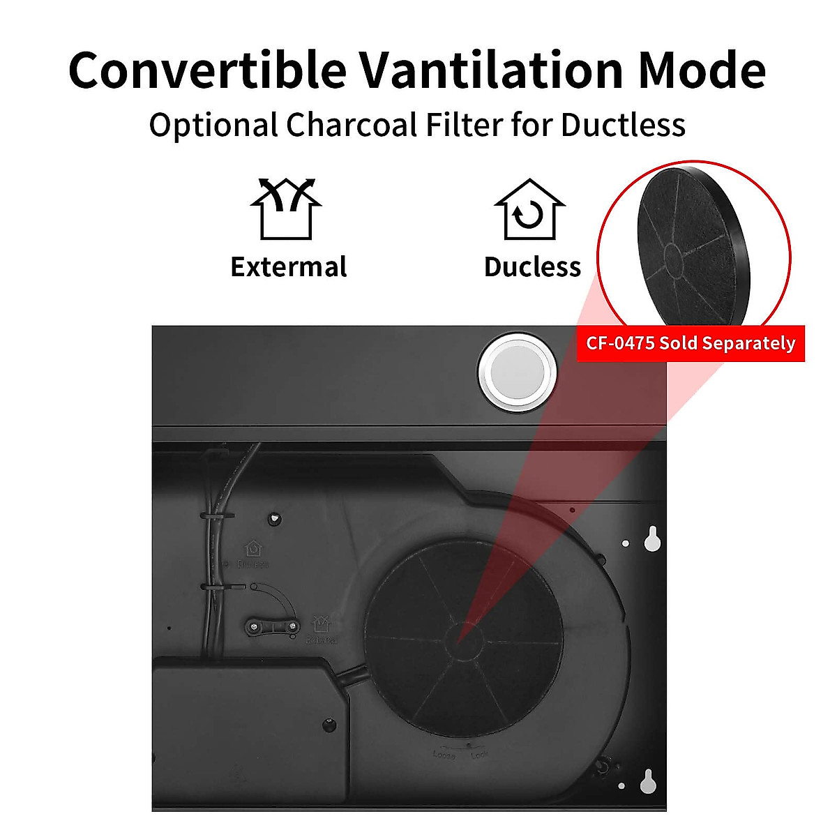 SNDOAS Range Hood 30 inch Under Cabinet,Black Range Hood with 500 CFM,Ductless Range Hood Black,Stainless Steel Kitchen Vent Hood 30 inch with 3 Way Venting,Baffle Filters,LED Lights