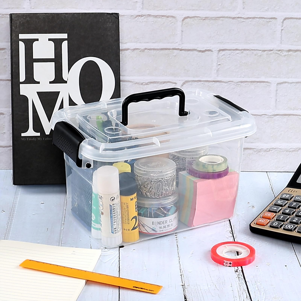 Oymlclivisa 6 Quart Plastic Storage Latching Bins with Handles, Clear Plastic Storage Boxes with Lids, 6 Packs