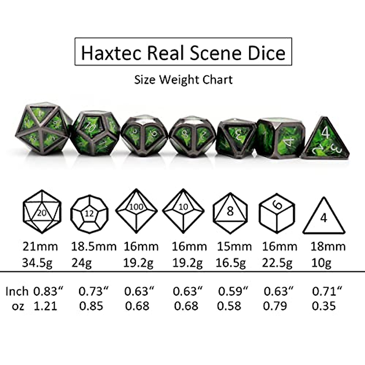 Haxtec Metal Dice Set D&D Acid Splash Real Scene Black Green Polyhedral DND Dice W/PU Leather Dragon Eye Dice Bag for TTRPG Dungeons and Dragons Gifts