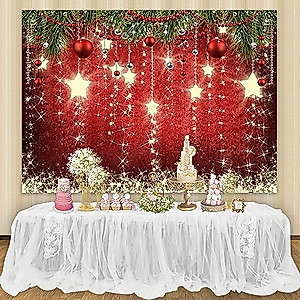 7x5ft Red Christmas Backdrop Sparkling Stars Christmas Backdrops for Pictures Glittering Stars Christmas Photo Backdrop New Year Christmas Photography Backdrop for Party Decorations