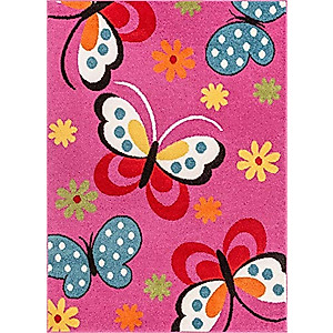 Well Woven StarBright Daisy Butterflies Modern Abstract Pink 3'3" x 5' Kids Area Rug