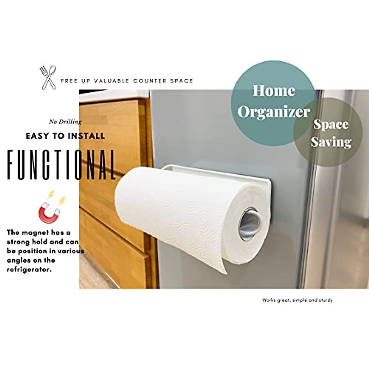 Magnetic Paper Towel Holder for Refrigerator- for Toolbox, Grill, RV, Fridge, Magnetic Towel Bar for Garage, Laundry Room, Bathroom, Kitchen, Metal White