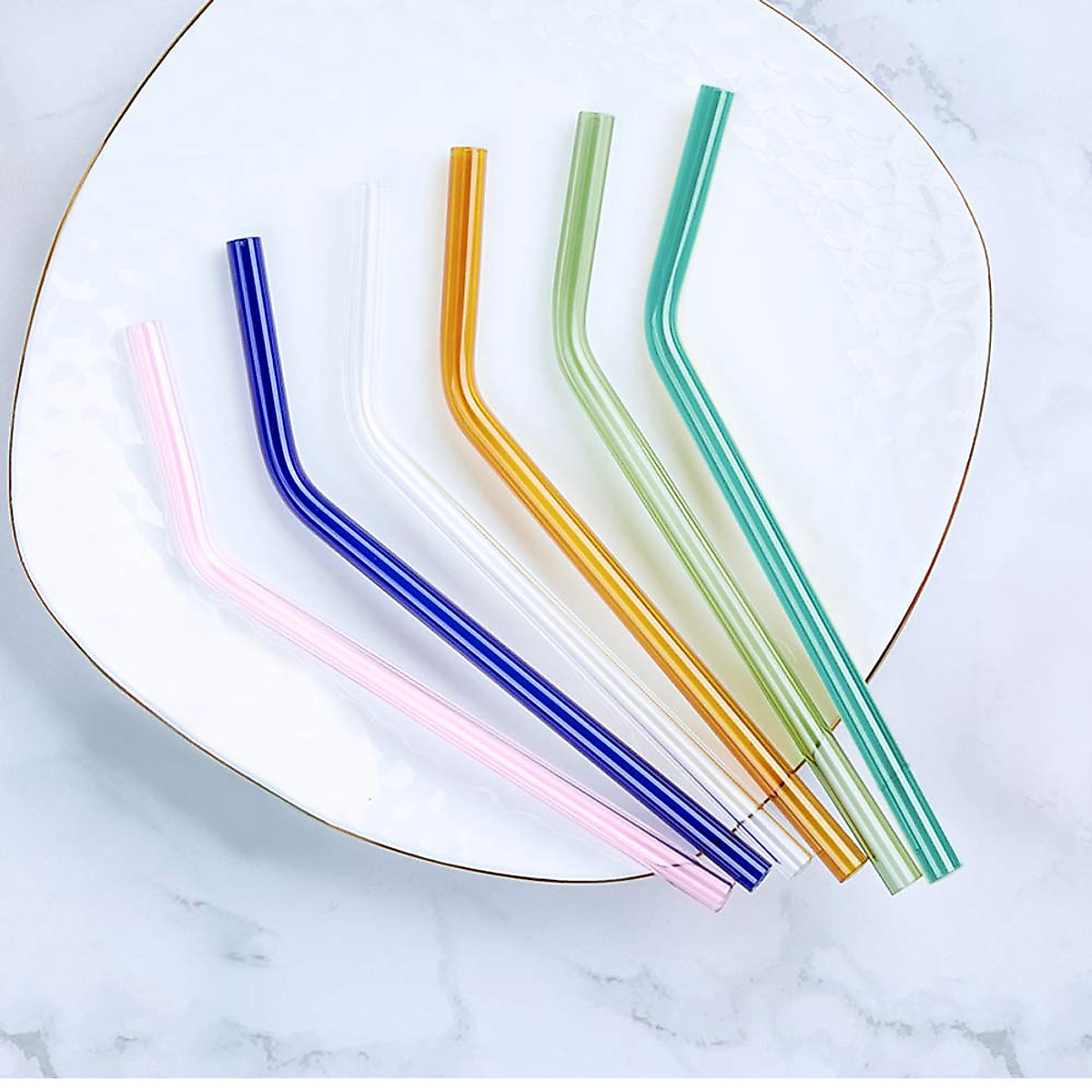 Reusable Bent Glass Drinking Straws,Set of 12 Bent Straws With 2 Cleaning Brushes,Shatter Resistant,Non-Toxic,Eco Friendly Reusable Straws (Multi-Color 12 Pack)