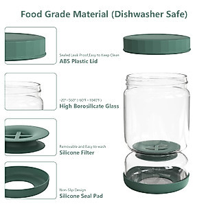 Luvan Glass Pickle Jar, 34oz Pickle Container with Strainer, LeakProof Pickle and Olive Hourglass Jar, Olive Jar with Airtight Lid, Green Multifunction Jalapeno Container, Pickle Flip Jar for Fridge