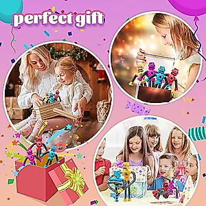 Bendable Robot Figures, Set of 4 Flexible Men, Telescopic Suction Cup Robot Toy, Telescopic Pop Tubes, Fidget Tubes Sensory Toys for Girls Boys