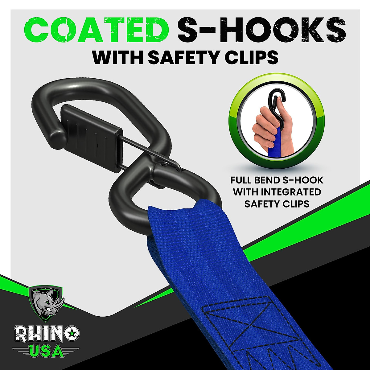 Rhino USA Retractable Ratchet Tie Down Straps (4PK) - 1,209lb Max Break Strength, includes (4) Ultimate 1" x 10' Autoretract Tie Downs with Padded Handles. Use for Boat, Securing Cargo