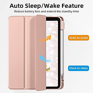 Wenlaty Case Compatible with iPad Air 5th Generation (2022) / 4th (2020) 10.9 Inch Pencil Holder, for 5/4 Case, Slim Smart Cover Clear Back Shell, Rose Pink