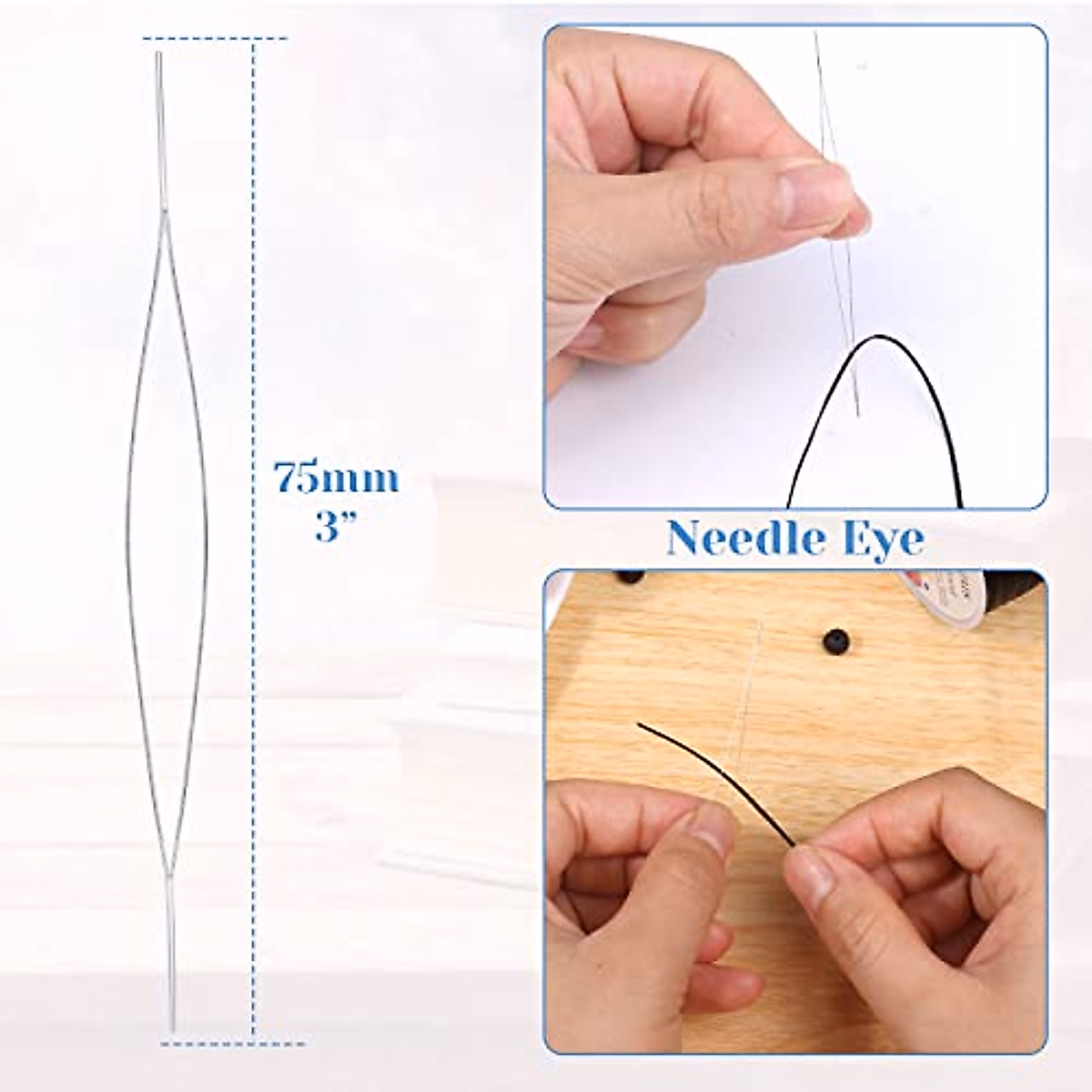 Stretchy String for Bracelets, Anezus 2Pcs Elastic String Jewelry Bead Cord with Large Eye Beading Needles for Seed Beads, Pony Beads, Clay Beads, Bracelet, Necklace and Jewelry Making, Black & White