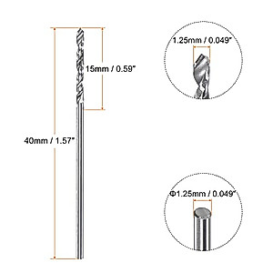 HARFINGTON Solid Carbide Drill Bit 1.25mm C3/K10 Tungsten Carbide Precision Mini Micro Straight Shank Twist Drill Bit for Stainless Steel Metal Plastic Wood