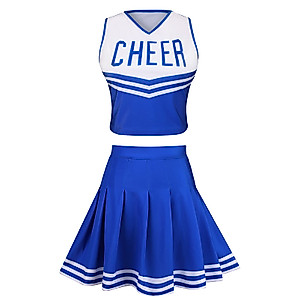 GRAJTCIN Cheerleader Costume for Women Halloween Cosplay Girls Cheerleading Uniform Cheer Outfit Crop Top Dress (XS, Blue)