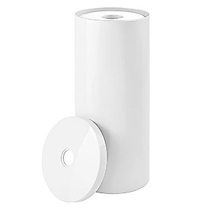 mDesign Plastic Floor Stand Toilet Paper Organizer with Cover, 3-Roll Space-Saving Tissue Storage for Bathroom - Fits Under Sink, Vanity, Shelf, in Cabinet, Corner - Aura Collection - 2 Pack - White