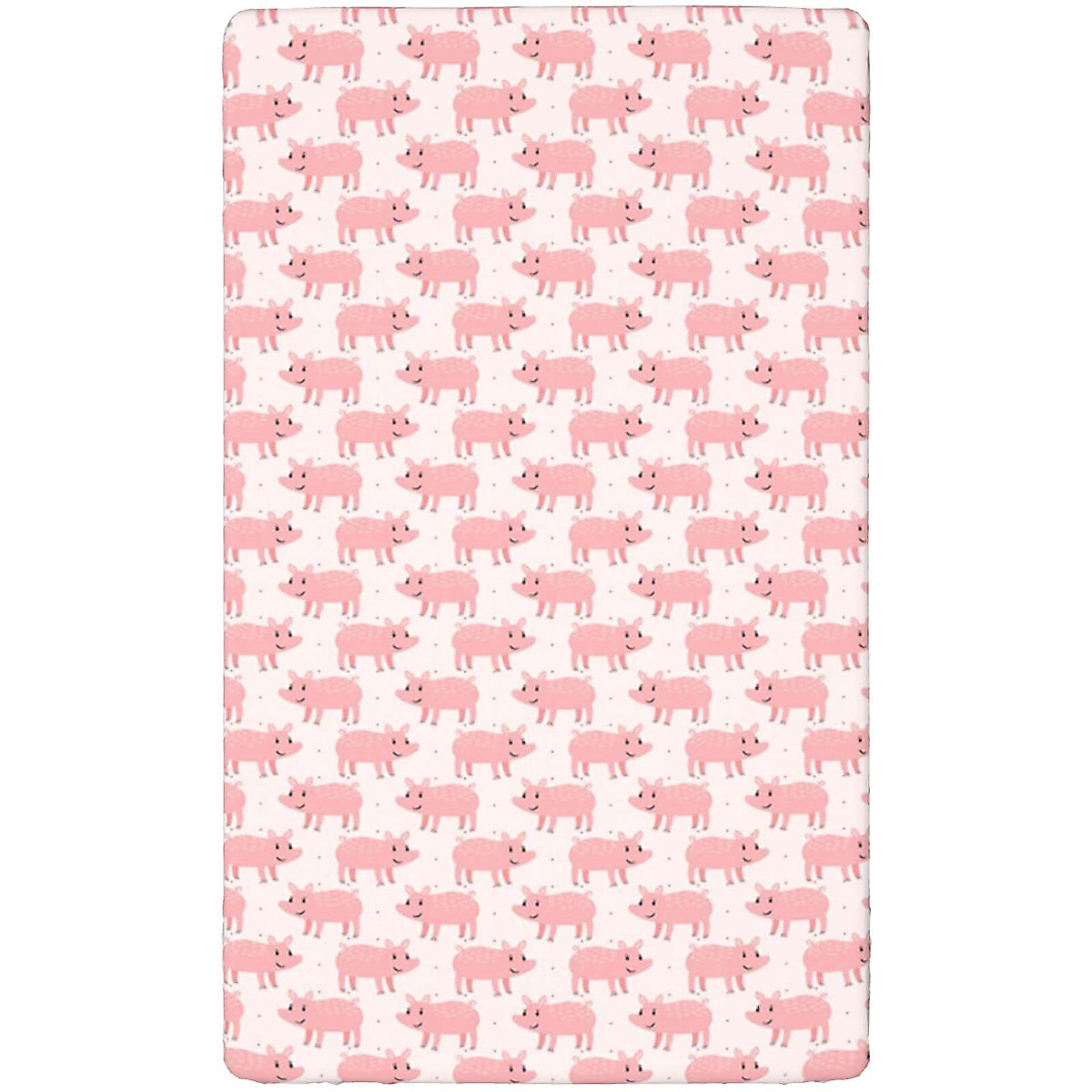 Pig Themed Fitted Mini Crib Sheets,Portable Mini Crib Sheets Soft and Breathable Bed Sheets-Crib Mattress Sheet or Toddler Bed Sheet,24“ x38“,Pale Pink and Rose