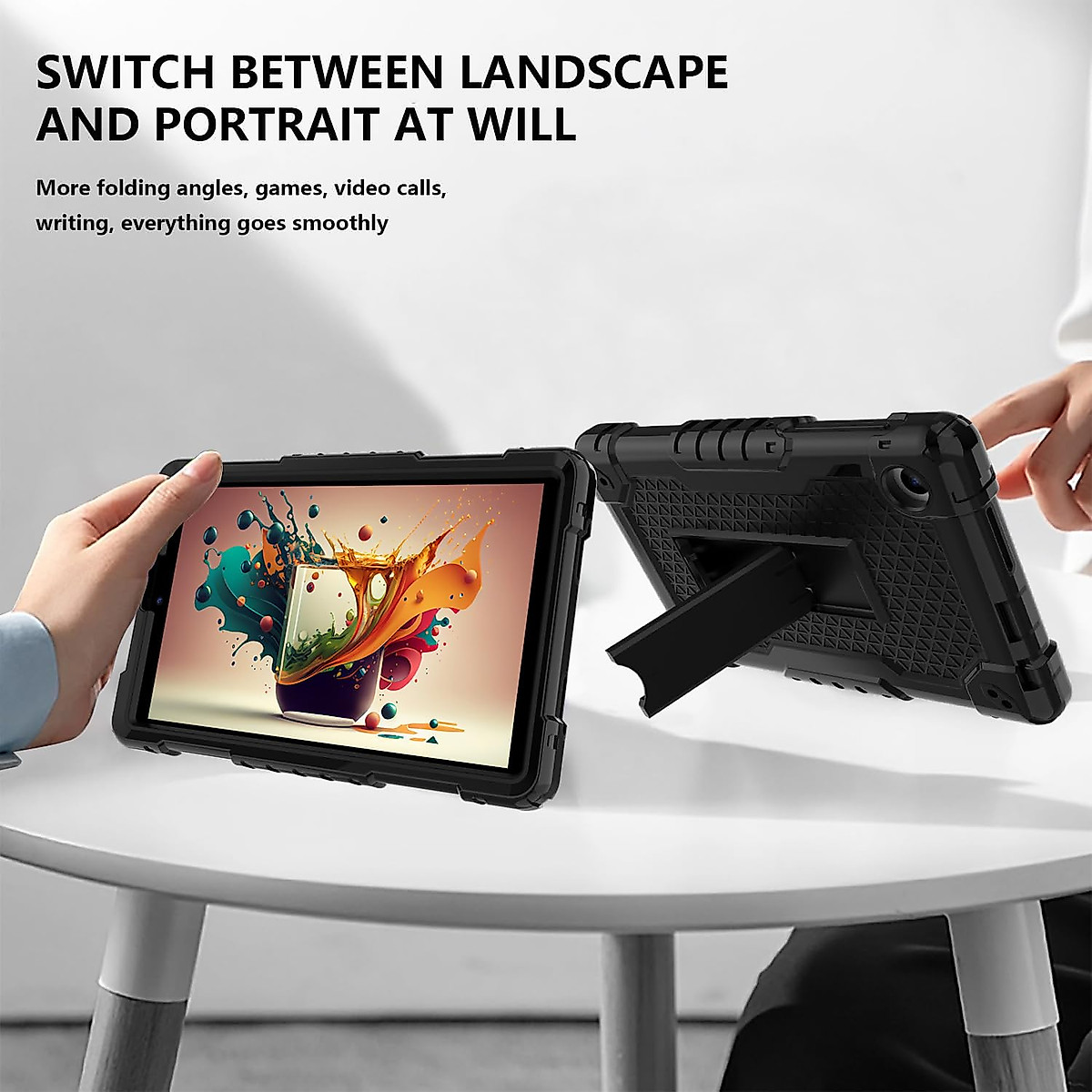 Doemoil for TCL TAB 8 WiFi 9132X/for TCL TAB 8 LE 9137W Tablet Case Soft Silicone Rubber Had Back Shell Kids Friendly Built in Stand Shoulder Strap for TCL TAB 8 WiFi/TCL TAB 8 LE (Black+Black)