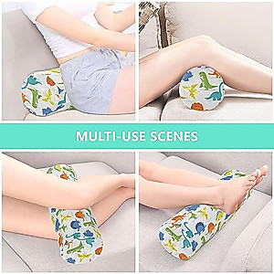 Vnurnrn Cartoon Dinosaurs Neck Support Pillow Round Neck Roll Bolster Cylinder Pillow Cervical Pillows Memory Foam Pillow for Leg Knee Back Head Support for Bedroom Camp Work Women Men