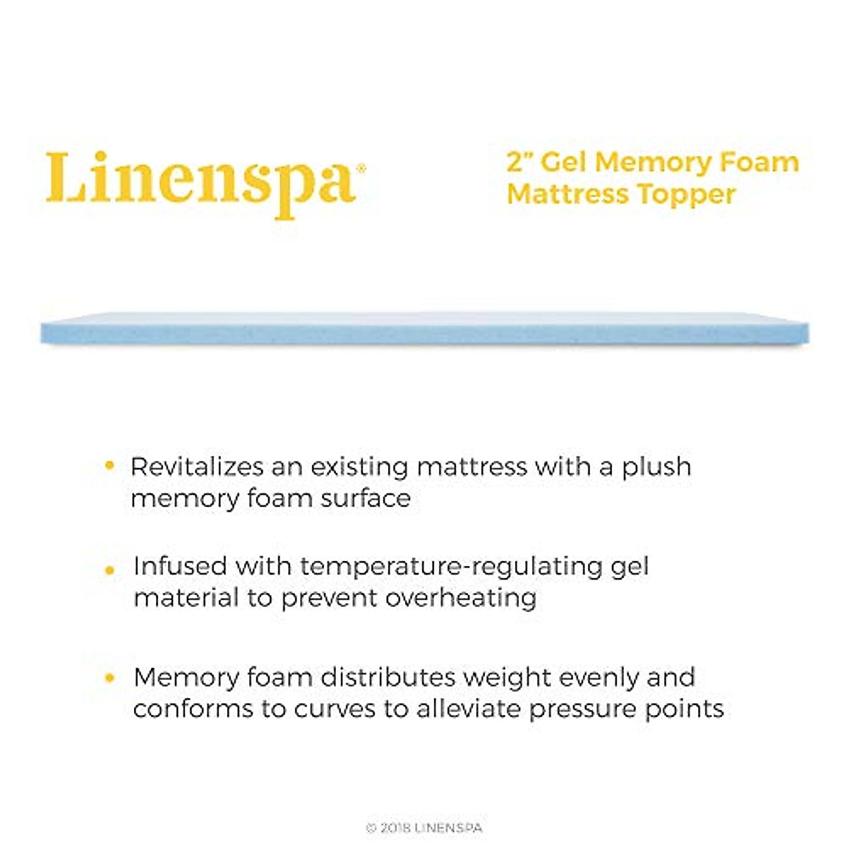 Linenspa, Queen 2 Inch Gel Infused Memory Foam Mattress Topper & Premium Smooth Waterproof Mattress Protector- Vinyl Free Waterproof Mattress Cover, Queen, White