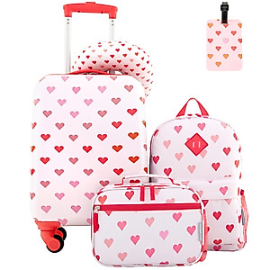 Travelers Club Kids' 5 Piece Luggage Travel Set, Hearts