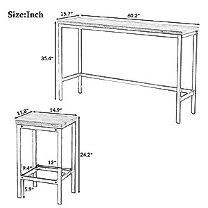 XD Designs 4-Piece Counter Height Extra Long Dining Table Set, Bar Table Set with 3 Stools, Side Table with Footrest Pub Kitchen Set (Gray)