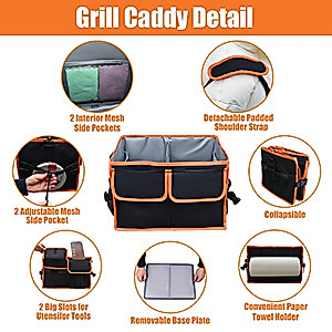 Amerbro Large Grill Caddy with Paper Towel Holder - BBQ Caddy Organizer for Utensil, Condiment - Easy Carry Picnic Caddy - Griddle Caddy for Camping, Travel, RV - 600D Waterproof Oxford Fabric