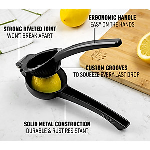 Zulay Premium Quality Metal Lemon Squeezer, Citrus Juicer, Manual Press for Extracting the Most Juice Possible - Black