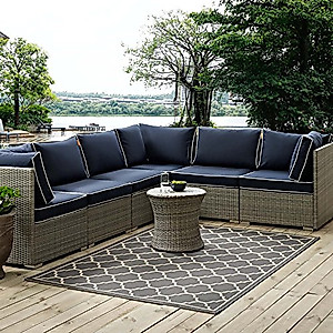 Modway Avena Moroccan Quatrefoil Trellis 5x8 Indoor and Outdoor In Gray and Beige