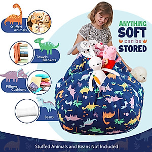 Aubliss Stuffed Animal Storage Bean Bag Chair Cover for Kids, Dinosaur Zipper Beanbag Chair Cover for Organizing Toddler and Kids' Rooms Plush Toys (Dinosaur,X-Large48)