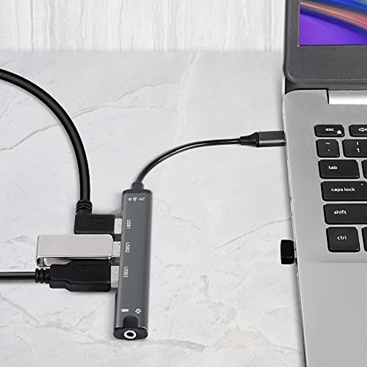 QIANRENON USB C Docking Station, USB 3.0 Hub with 3.5mm Audio Headphone + Microphone Jack Hub Digital & Audio Hub USB C 3.0 Multiport OTG Allocator for Computer Smart Phone