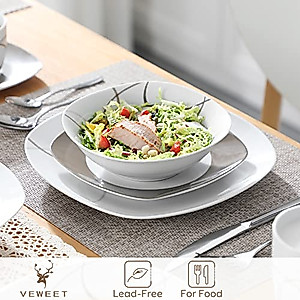 VEWEET, Series Nikita, 50-Piece Dinnerware Sets for 6, Including Porcelain Plates Sets, Bowls, Mugs, Egg Cups, Cup and Saucer Set, Milk Jug and Sugar Pot Set, Microwave and Dishwasher Safe