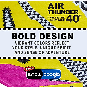 Snowboogie Wham-O Air Thunder 40" | Single Rider Snow Sleds with Side Handles | PE Foam Core for Better Comfort | Snow Sledding for Adults & Children (40 inches) (Yellow Pink)