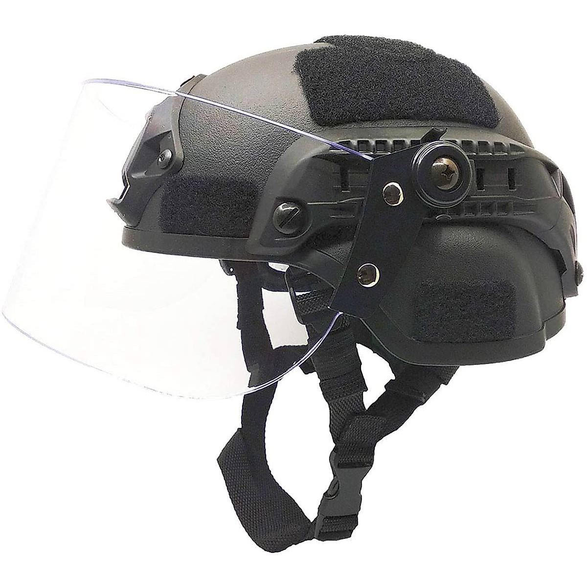 Hunting Explorer Airsoft MICH 2000 ACH Tactical Helmet with Clear Visor NVG Mount and Side Rail, Black, 11.81 x 11.34 x 7.09inch