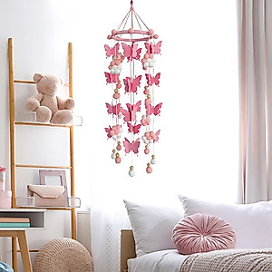 Baby Crib Mobile Cute Butterfly Felt Ball Mobile Ceiling Mobile Hanging Decoration for Baby Nursery Room Decor Baby Shower (Pink)