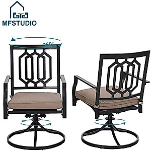 MFSTUDIO 7-Piece Metal Outdoor Patio Dining Furniture Set with 6 Swivel Armrest Chairs and Steel Frame Slat Larger Rectangular Table with 1.57 Umbrella Hole for Poolside, Porch, Backyard