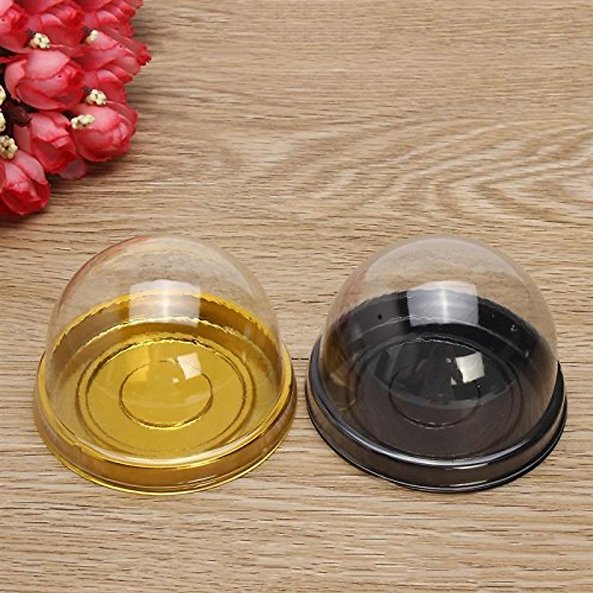 Katoot@ Gold Black Clear Plastic Mini Cupcake Boxes 50Pcs/Set Cake Packing Boxes Muffin Pod Dome Box Wedding Birthday Gifts Boxes (Gold)