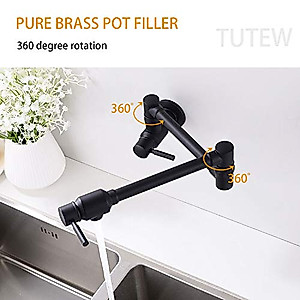 TUTEW Pot Filler Faucet Wall Mount, Black Pot Filler, Folding Stretchable Pot Filler Faucet, Matte Black Pot Filler