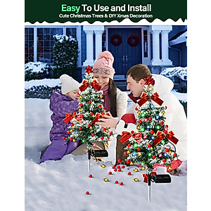 Solar Christmas Trees Lights Outdoor Decoration Waterproof, 40LED Small Solar Power Xmas Tree Pathway Lights, Solar Garden Decorative Stake Lights Yard Decor with Snow 2 Modes for Path Lawn Patio,2PCS