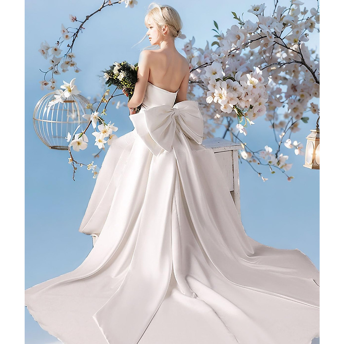 Ayervici Women's Removable Big Bow Train for Wedding Dress Satin Sweep Train for Formal Gowns(Bow:10 Inches *18 Inches) (Black)