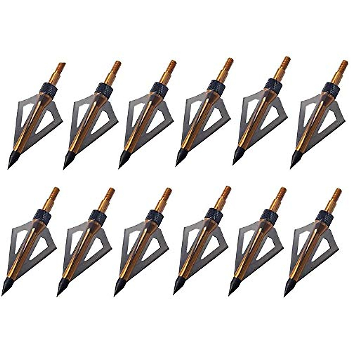 PG1ARCHERY 12 Pack 3 Fixed Blade Archery Hunting Broadheads 100 Grain with Case Arrow Head Screw-in Tips for Compound Bow & Crossbow (Golden)