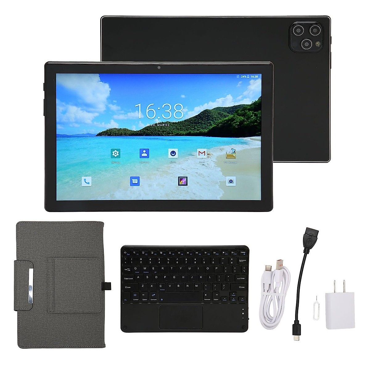 2 in 1 Tablet 10.1 Inch, Gaming Tablet with BT Keyboard, Dual Camera and Speakers, 8GB RAM 256GB ROM, 8 Core CPU, 5G WiFi, 4G LTE Tablet for Android 12 (US Plug 90-130V)