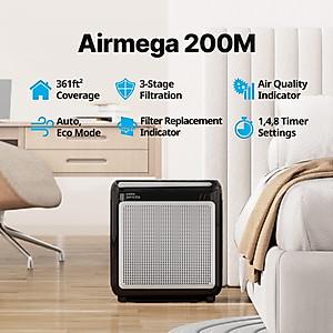Coway AIRMEGA 200M True HEPA Air Purifier, 361 sq.ft, Black