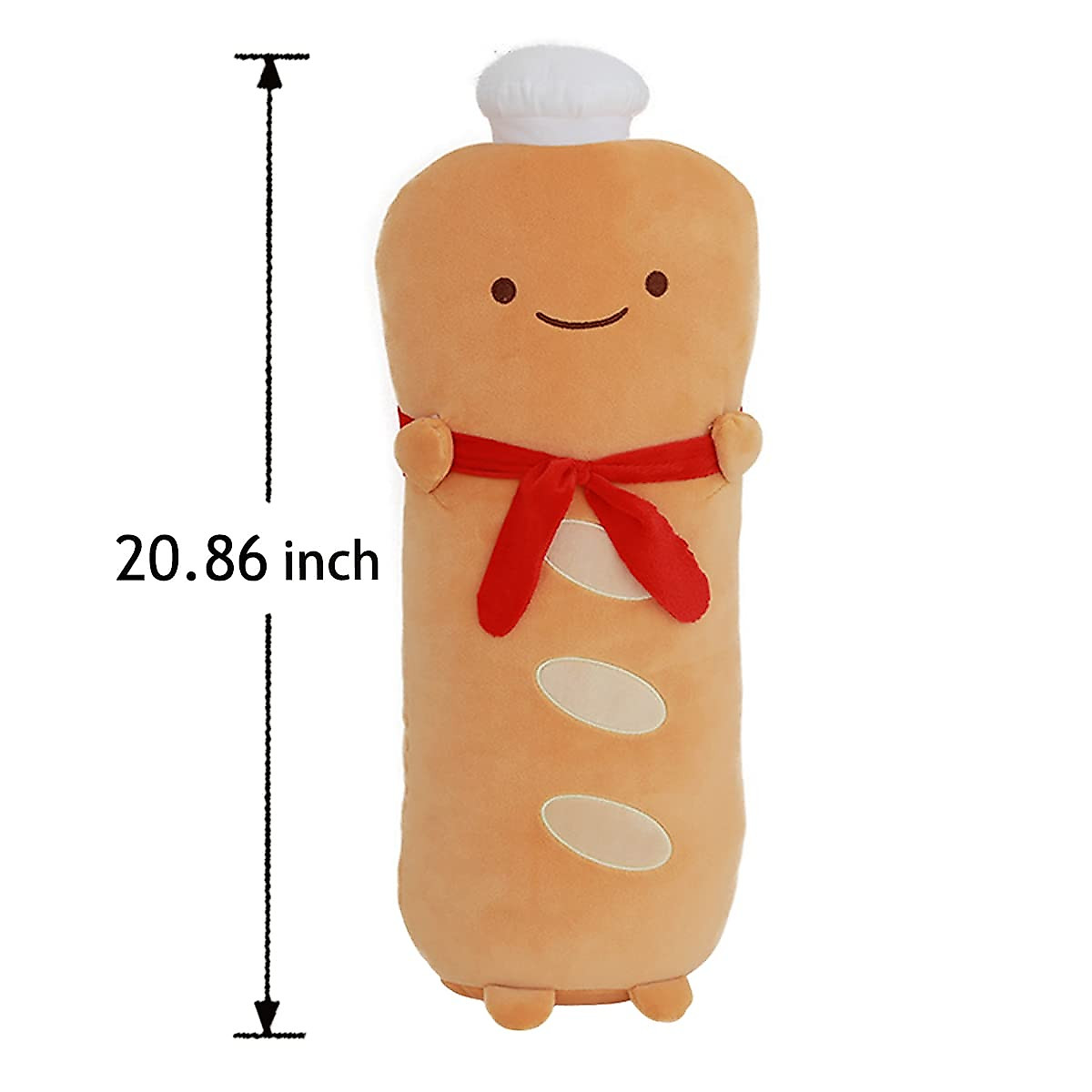 MDXMY 20.8'' French Baguette Plush Pillow Funny Food Bread Plushie Soft Hugging Pillow with Red Scarf (Baguette)