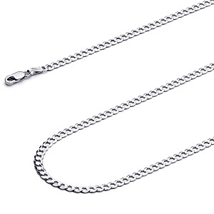 14k REAL White Gold Solid 2.5mm Cuban Concave Curb Chain Necklace with Lobster Claw Clasp - 16"