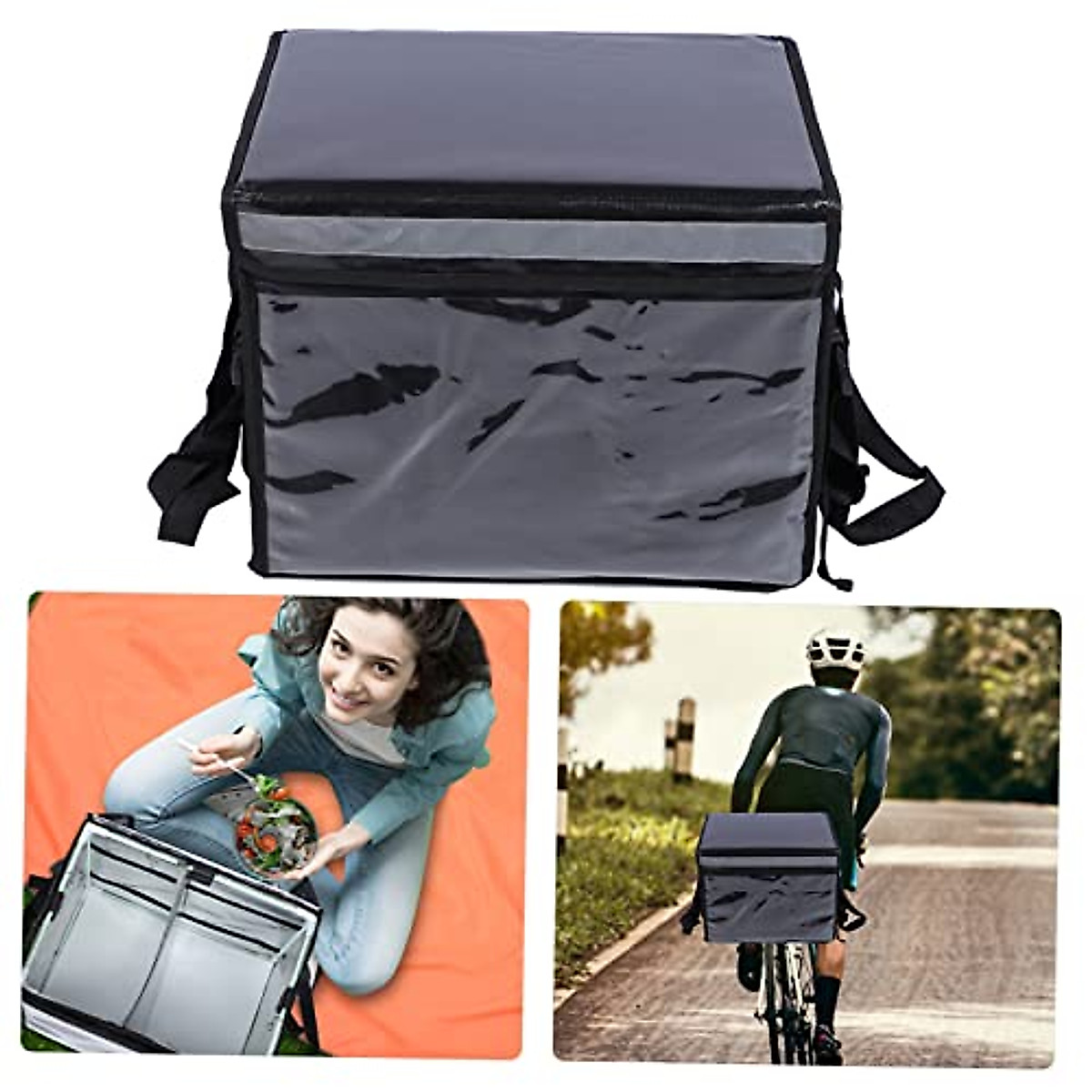 MUSISALY 1pc Box Takeaway Box Backpack Coolers Insulated Casserole Carrier Pizza Container Large Insulated Lunch Takeaway Container Large Container Tote Lunch Aluminum Black