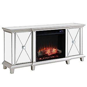 SEI Furniture Toppington Mirrored Electric Fireplace Media Console, New Mirror/Silver