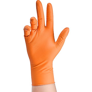 TitanFlex Thor Grip Heavy Duty Industrial Orange Nitrile Gloves, 8-mil, Gloves Disposable Latex Free with Raised Diamond Texture Grip, Powder Free, Rubber Gloves, Mechanic Gloves,100-ct Box (XL)