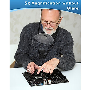 Magnifying Glass for Reading with 5.12in Diameter Magnifying Lens, 5X Neckwear Hands Free Magnifier with Stand for Seniors and Low Vision When Sewing, Cross Stitch, Needlepoint, Reading(Black)