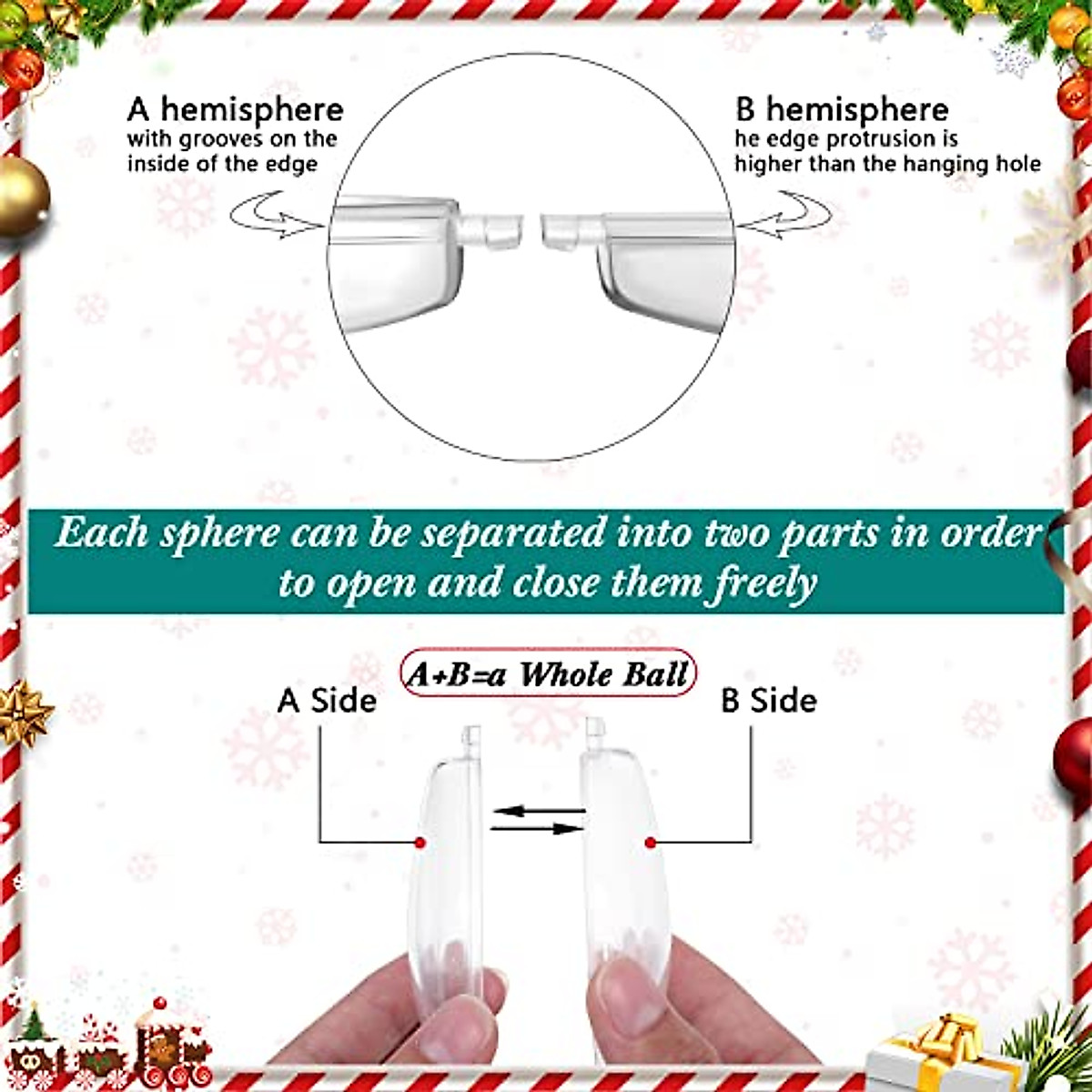 Sawysine 12 Pcs 3.15 Inch Clear Ornaments for Crafts Fillable Christmas Ornament Discs Plastic Balls Flat Oval DIY Transparent Wedding Birthday Party Decor, Silver