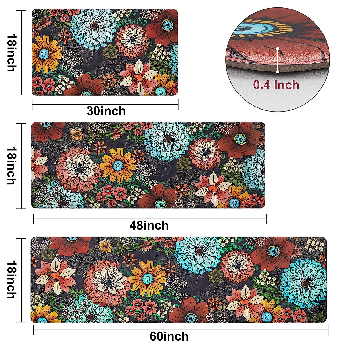 ASPMIZ 3 Pieces Kitchen Mats for Floor, Cushioned Anti-Fatigue Kitchen Rugs Non Slip Memory Foam Kitchen Mats and Rugs Waterproof Kitchen Floor Comfort Mats 18'' x 30'' + 18'' x 48'' + 18'' x 60''