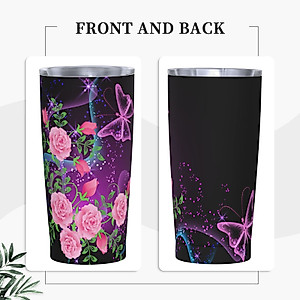 Dujiea 20oz Tumbler With Lid And Straw, Flowers Smoke And Butterfly Vacuum Insulated Iced Coffee Mug Reusable Travel Cup Stainless Steel Water Bottle